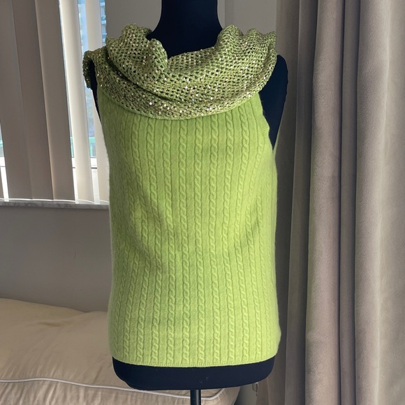 lisli | Sweaters | Lisli 0 Cashmere Lime Green Cowl Neck Cable Knit ...